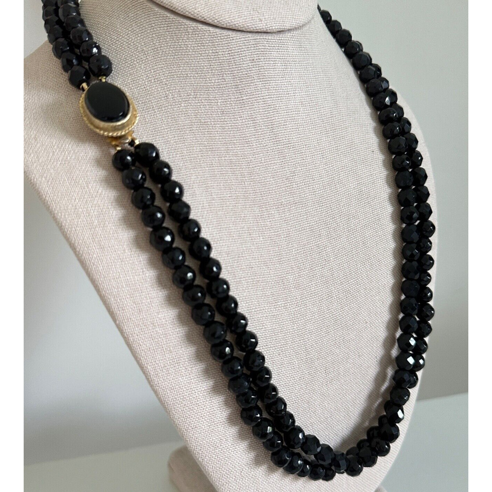 Antique Vintage Black Jet Faceted Bead Double Strand … - Gem